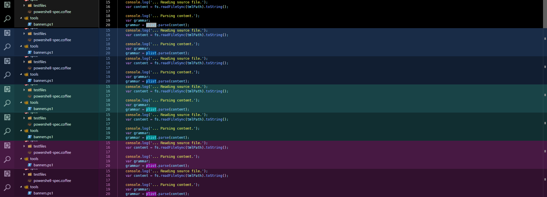 All major areas of the editor are coloured, including the menu bar on ...
